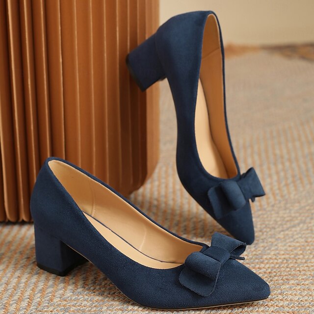 Women's Suede Bow Detail Block Heel Pumps – Elegant and Comfortable for ...