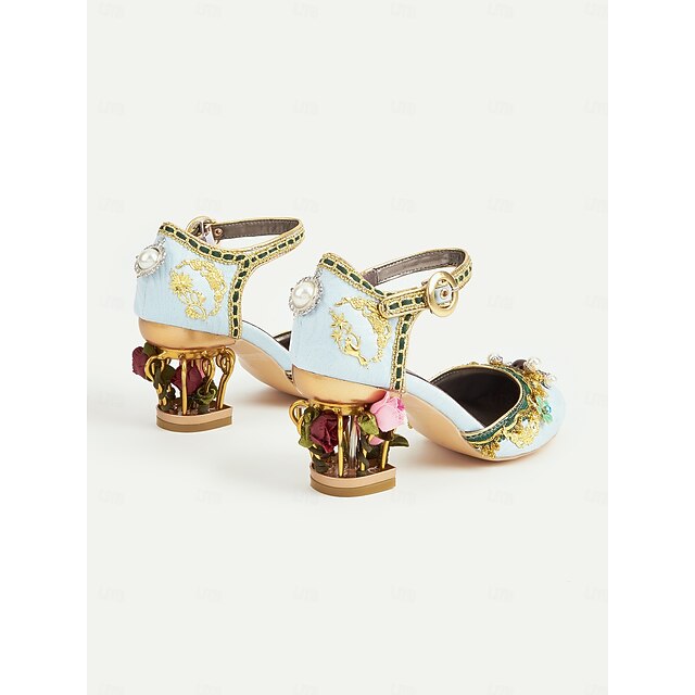 Women's 1920s Vintage Gatsby Baroque Mary Jane Heels-Elegant Light Blue ...