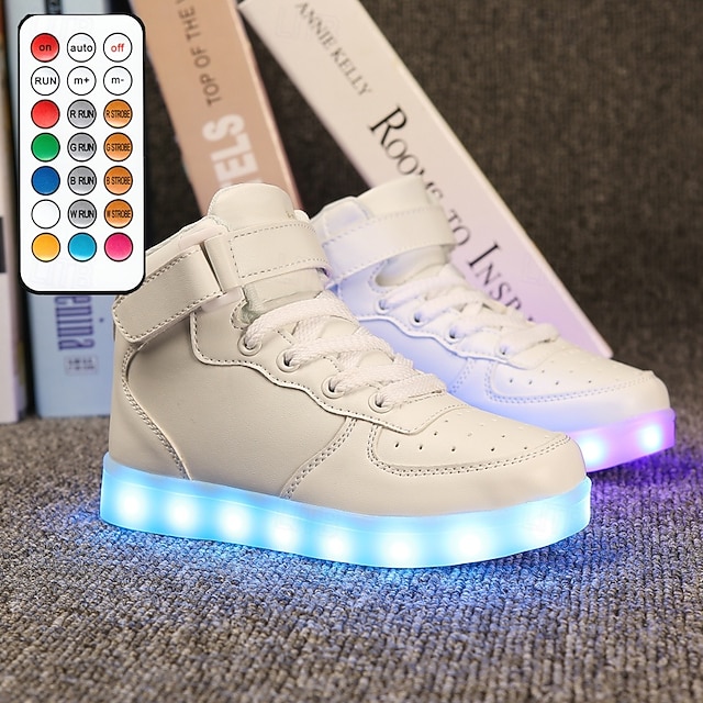 Gold LED Light-Up High-Top Sneakers for Kids and Men with Colorful Sole ...