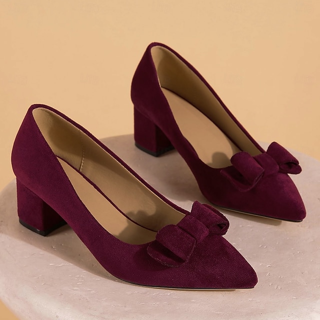 Women's Suede Bow Detail Block Heel Pumps – Elegant and Comfortable for ...