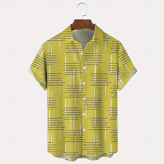 Men's Geometric Grid / Plaid Shirt Casual Shirt Button Up Shirt Short ...