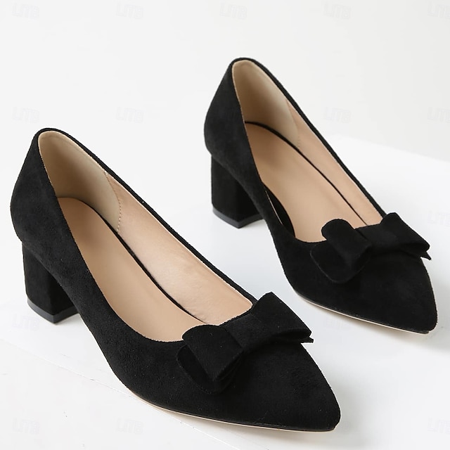 Women's Suede Bow Detail Block Heel Pumps – Elegant and Comfortable for ...