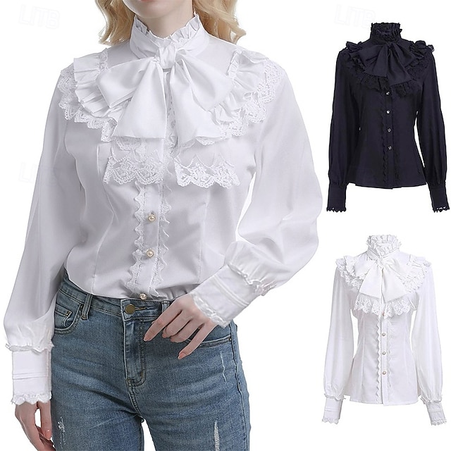 Retro Vintage Rococo Medieval Blouse / Shirt Ruffle Sleeve Princess ...