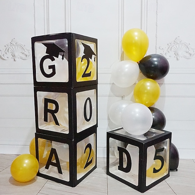 decoratiuni de absolvire clasa 2025, 4buc 2025 cutii de baloane negre ...