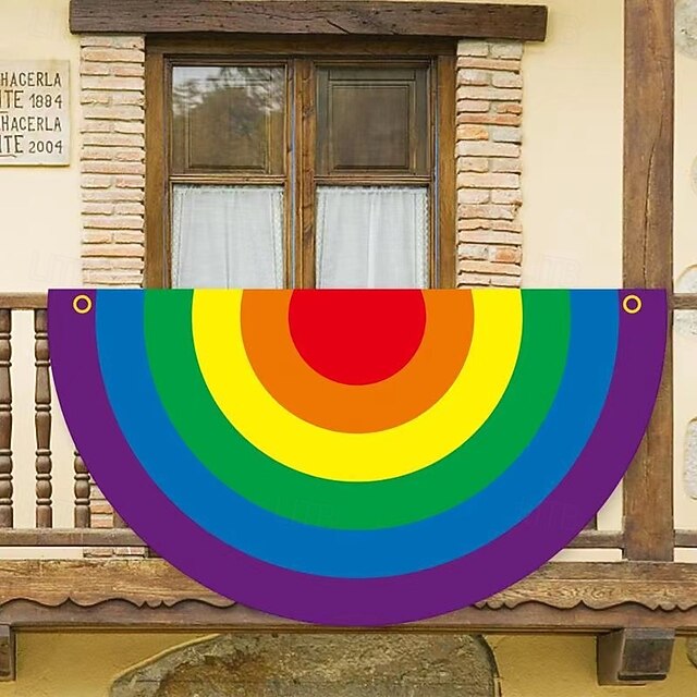June Pride Month Gay Pride Bunting Flag 3x1.5Ft Rainbow Non-Pleated Fan ...