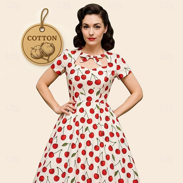 Retro Vintage 1950s Rockabilly Dress A-Line Dress Swing Dress Fruit ...