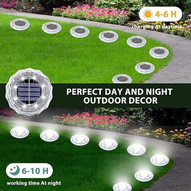 Solar Ground Lights Outdoor, 8 LED Solar Disc Lights IP65 Waterproof ...