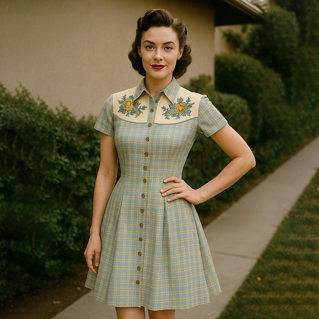1950s Retro Vintage Mini Shirt Dress Cowgirl Button Down 3D Print Fancy ...