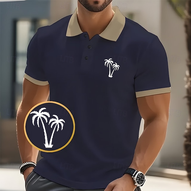 Men's Palm Tree Polo Short Sleeve Polo Shirts Collared Shirts Casual ...