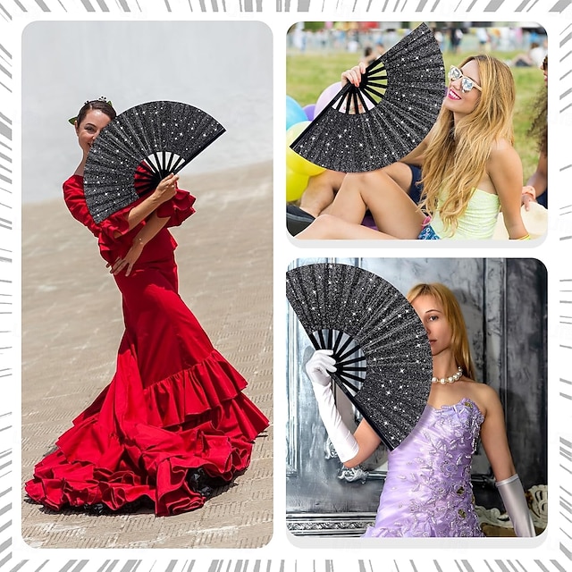 Boots on The Ground Fan Large Holographic Folding Hand Fan Line Dance ...