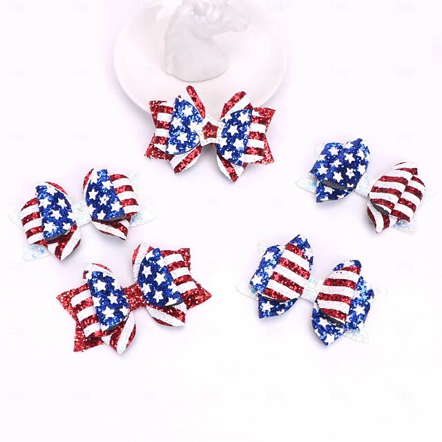 2 Pcs 4th of July Patriotic Hair Bows Alligator Clip Girls Glitter ...