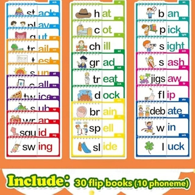 30 Read and Rhyme Flip Books, Letter Sounds & Word Families Flash Cards ...