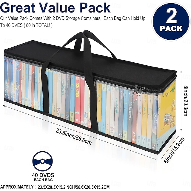 2 Pack CD Storage Bags Case DVD Case Holders Vinyl Record Travel ...