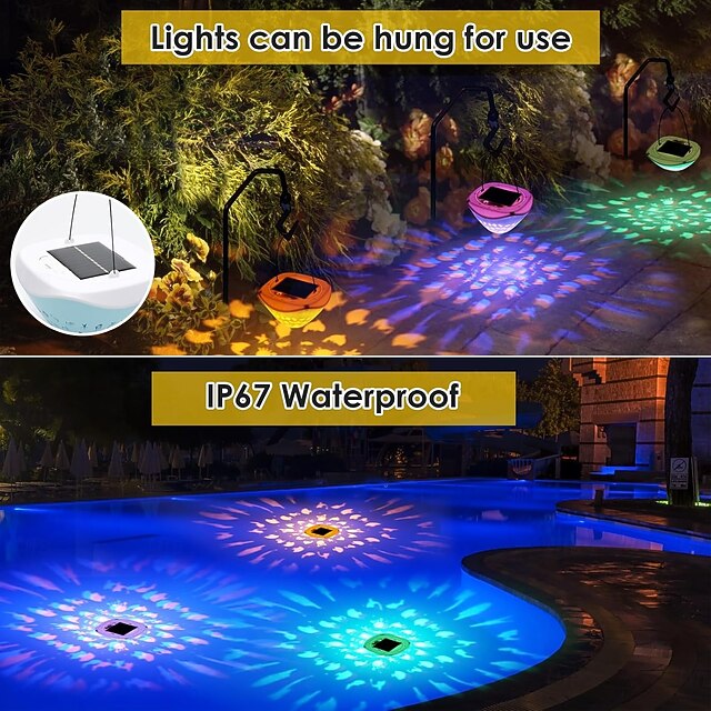 Solar Underwater Lights Floating Pool Lights with RGB Color Changing ...