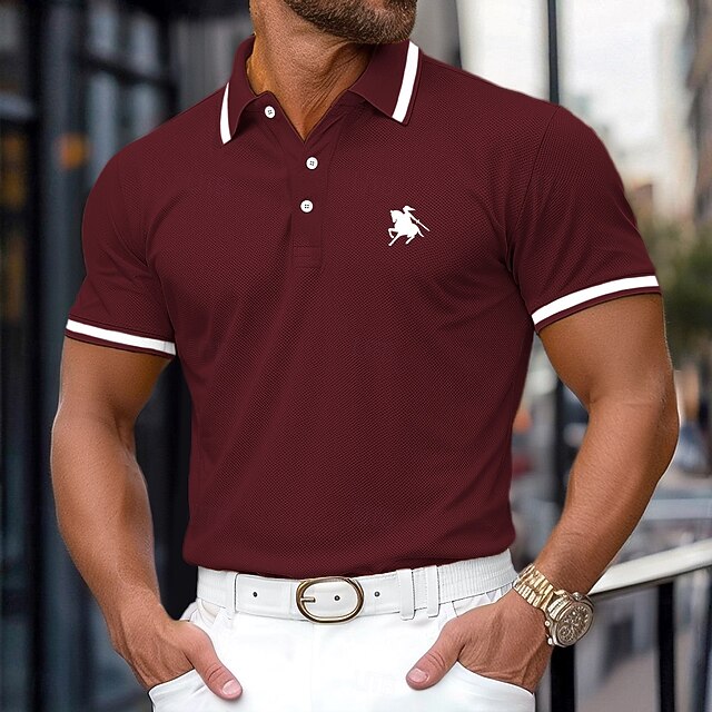Men's Cotton Polo Shirt Golf Polos Shirts Work Business Ribbed Polo ...
