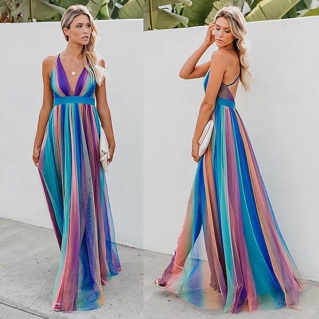 Carnival Costume Pride Rainbow Carnival Dress Rainbow Chiffon Maxi ...