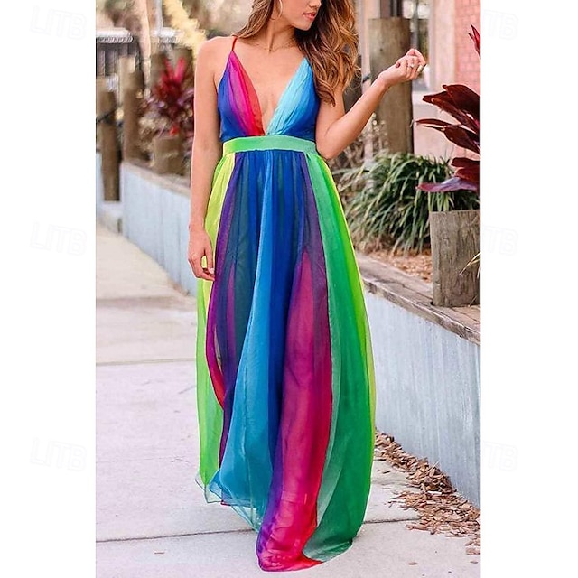 Carnival Costume Pride Rainbow Carnival Dress Rainbow Chiffon Maxi ...