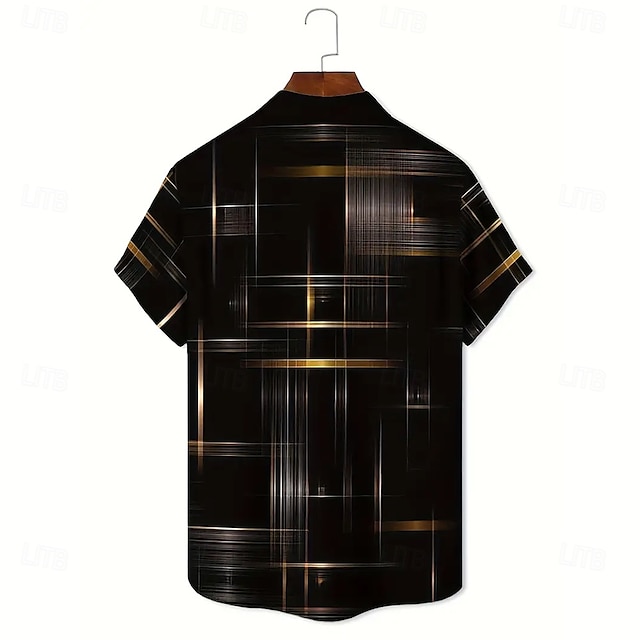 Men's Geometric Grid / Plaid Shirt Button Up Shirt Short Sleeve Fashion ...