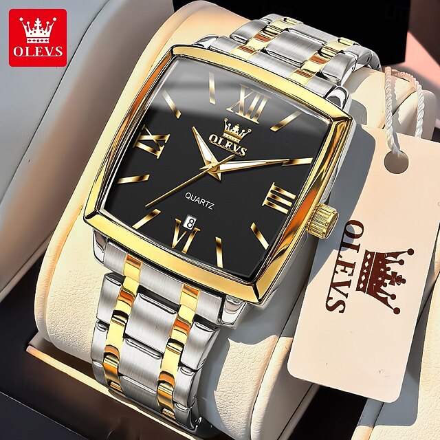 OLEVS 2969 Men's Fashion Square Watch, Waterproof, Luminous Stainless ...