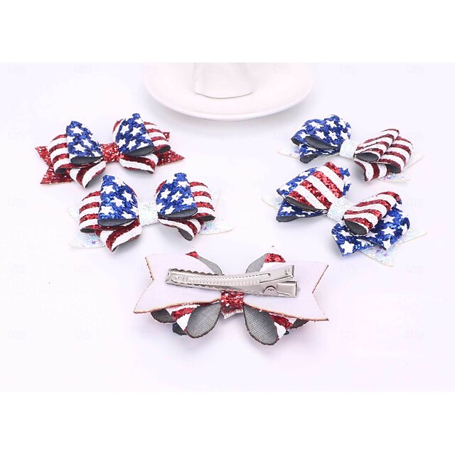 2 Pcs 4th of July Patriotic Hair Bows Alligator Clip Girls Glitter ...
