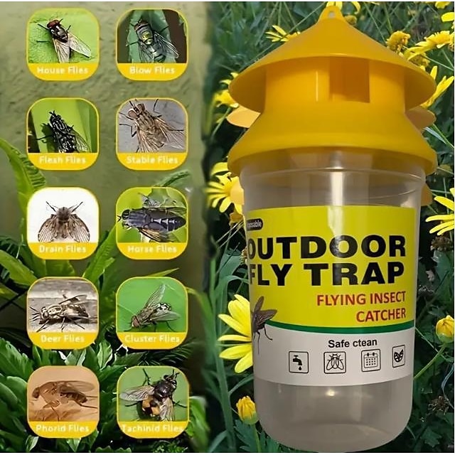Reusable Outdoor Fly Trap, Plastic Insect Catcher, Non-Electric Fruit ...
