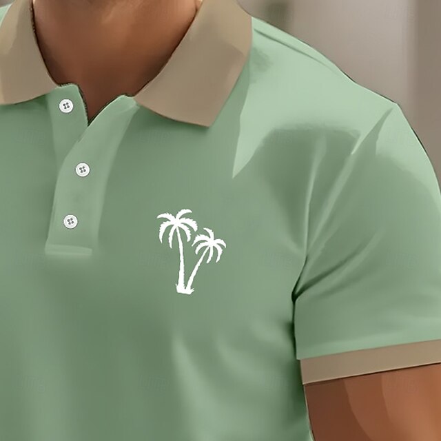 Men's Palm Tree Polo Short Sleeve Polo Shirts Collared Shirts Casual ...
