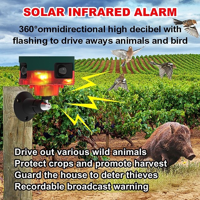 360° Solar Infrared Animal Repeller with Sound & Light Alarm – Motion ...