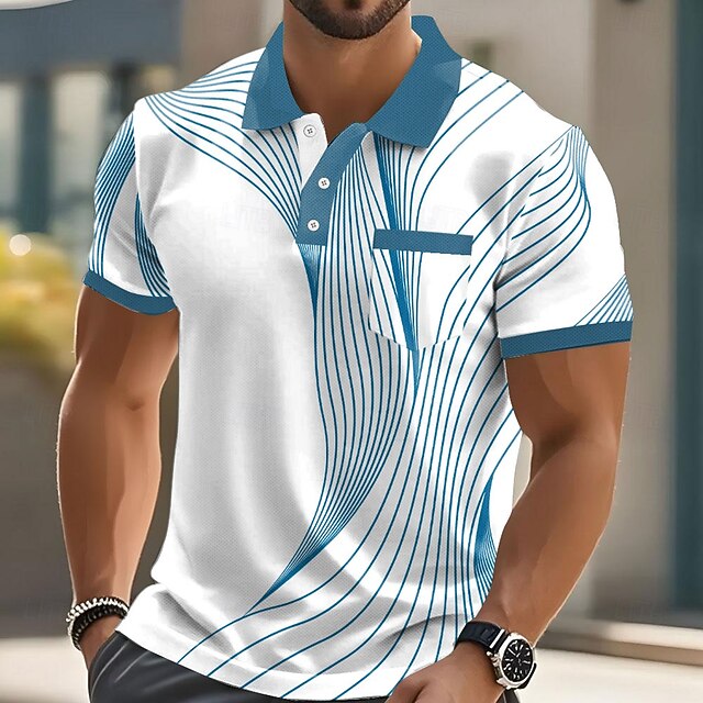 Men's Geometic Line Polo Short Sleeve Polo Shirts Collared Shirts ...