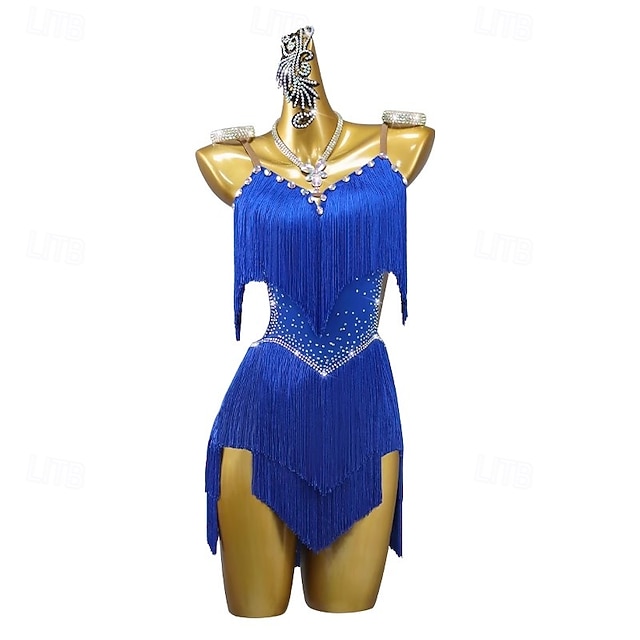 Latin Dance Dress Rhinestone Tassel Women's Performance Party ...