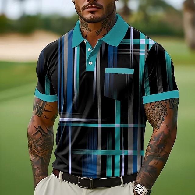 Men's Button Up Polos Street Casual Lapel Short Sleeve Fashion Geometic ...