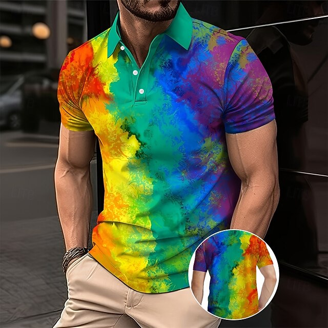 Pride Month Men's Rainbow Polo Short Sleeve Polo Shirts Collared Shirts ...