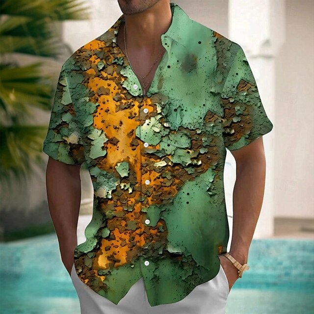 Men's Vintage Distressed Rust Print Shirt Summer Shirt Button Up Shirt ...