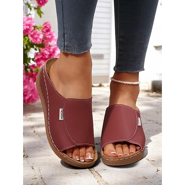 Women's Light Blue Wedge Sandals – Open-Toe Slip-On Sandals with Soft ...