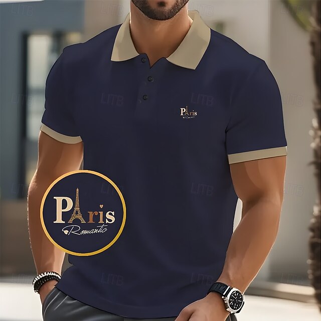 Men's Text Eiffel Tower Polo Short Sleeve Polo Shirts Collared Shirts ...