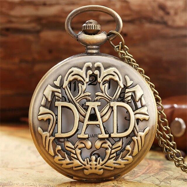 Vintage Bronze Pocket Watch for Dad Quartz Movement with Chain ...