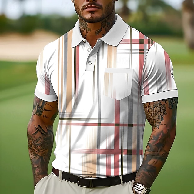 Men's Button Up Polos Street Casual Lapel Short Sleeve Fashion Geometic ...