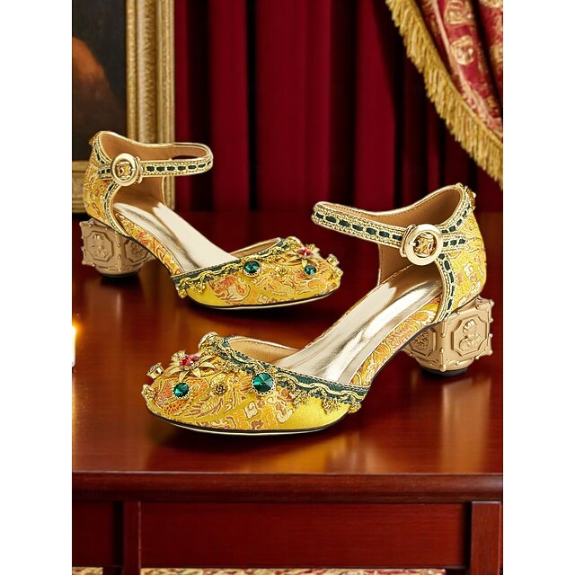 Women's Baroque Embroidered Block Heels-1920s Vintage Gatsby Inspired ...