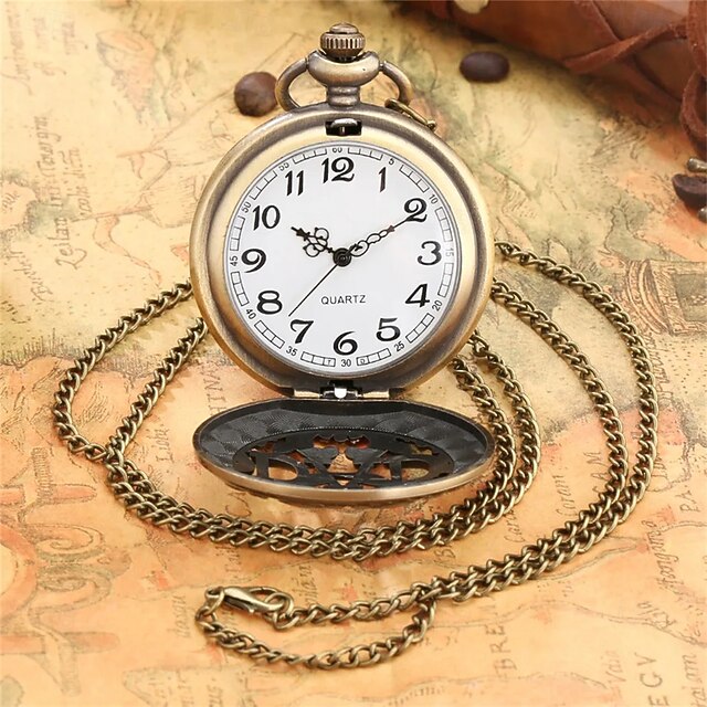 Vintage Bronze Pocket Watch for Dad Quartz Movement with Chain ...