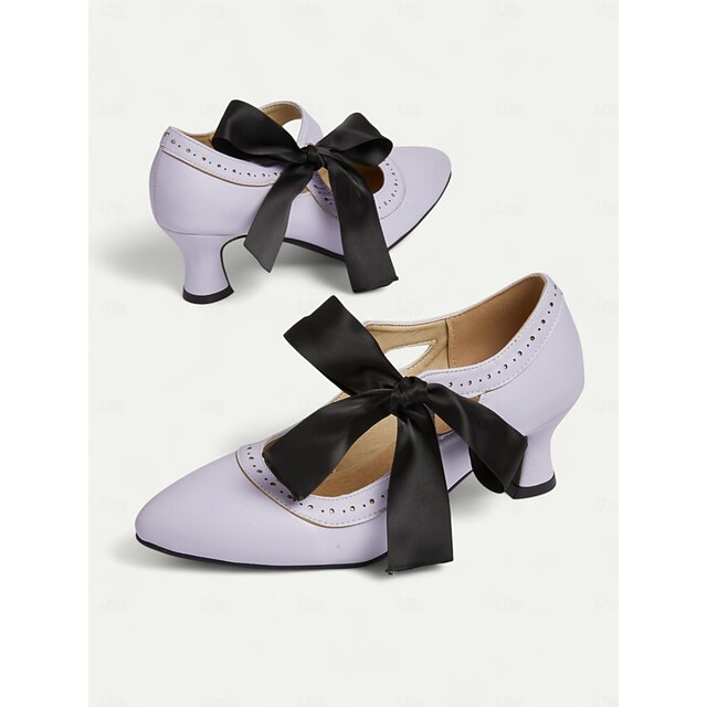 Women's Edwardian Vintage Gatsby Ribbon Heels-1900s Style Purple Mary ...