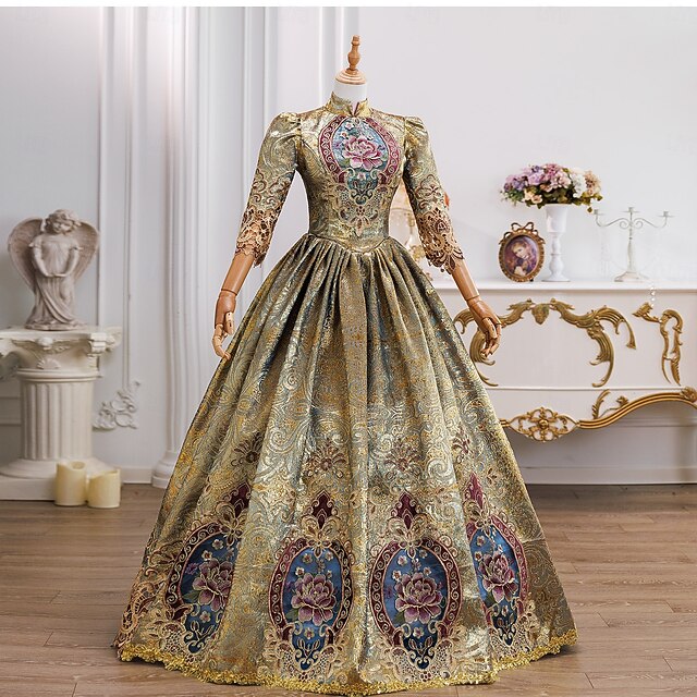 Vintage Rococo Renaissance Maxi Dress Normal Juliet Sleeve Princess ...