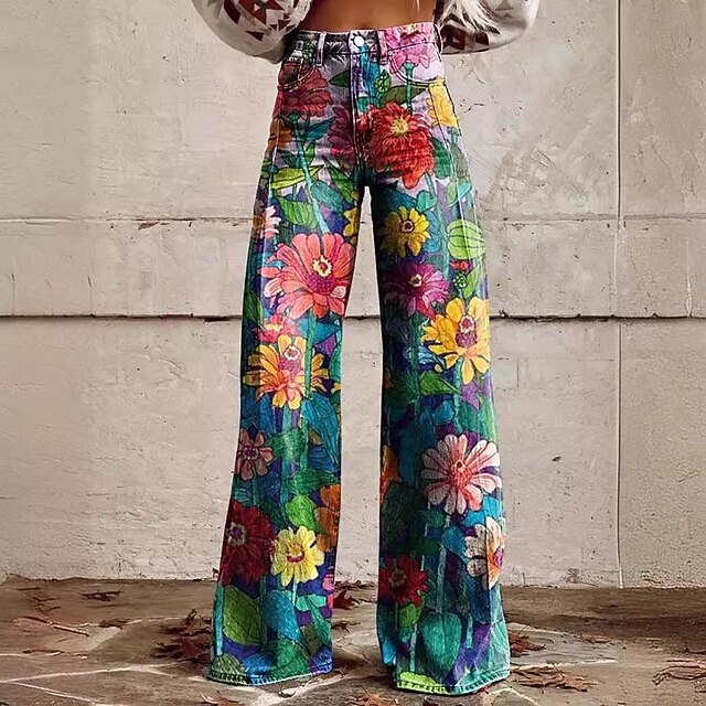 Retro Vintage Boho 1970s Pants Wide Legged Pants Hippie Disco High ...