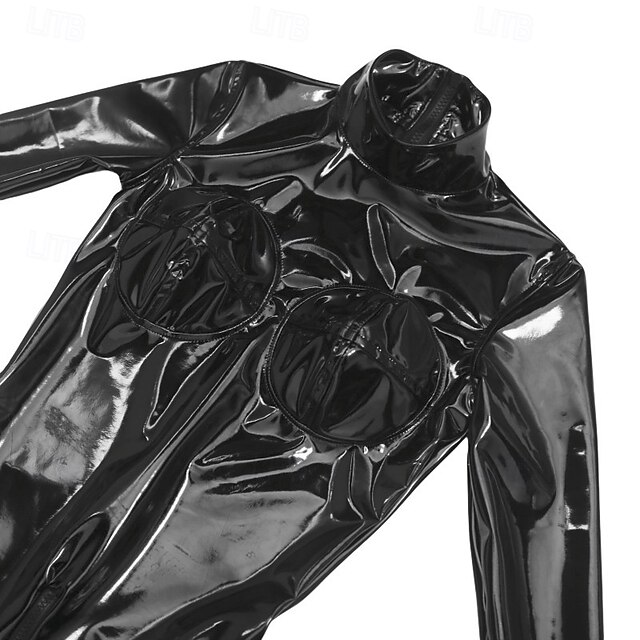 Glossy Black Catsuit Bodysuit Latex Full Body Latex Look with Back ...