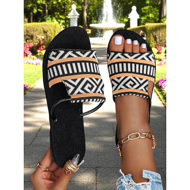 Women's Boho Tribal Print Slide Sandals – Ethnic Pattern, Comfortable ...