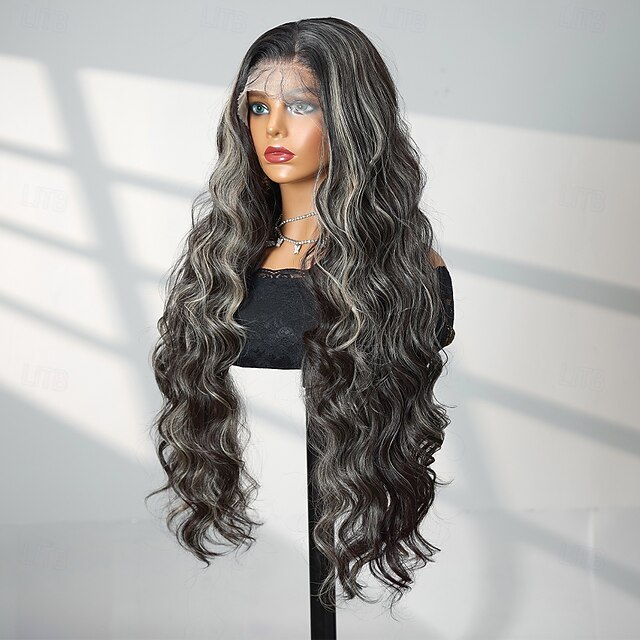 Synthetic Lace Wig Body Wave Style 30 inch Black / Blonde Middle Part ...