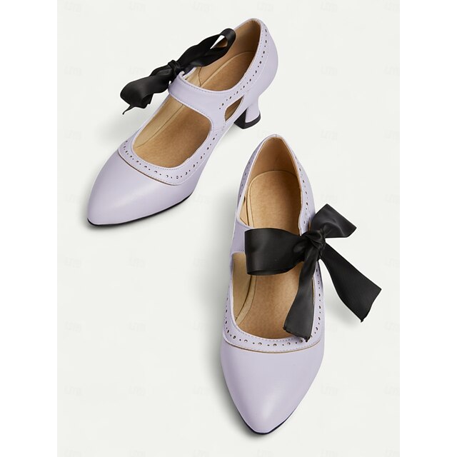 Women's Edwardian Vintage Gatsby Ribbon Heels-1900s Style Purple Mary ...