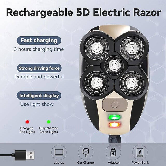 Head Shavers for Bald Men, 5 in 1 Electric Razor with Rechargeable ...