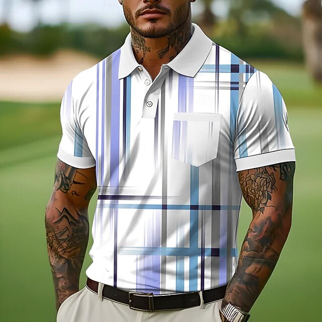 Men's Button Up Polos Street Casual Lapel Short Sleeve Fashion Geometic ...