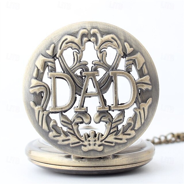Vintage Bronze Pocket Watch for Dad Quartz Movement with Chain ...