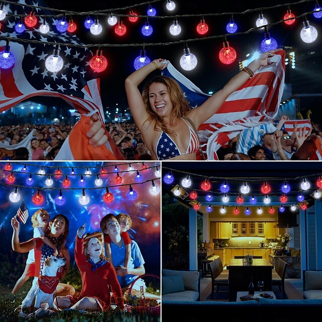 1 Pc Patriotic Solar String Lights 12M-100 LED, for 4th of July ...
