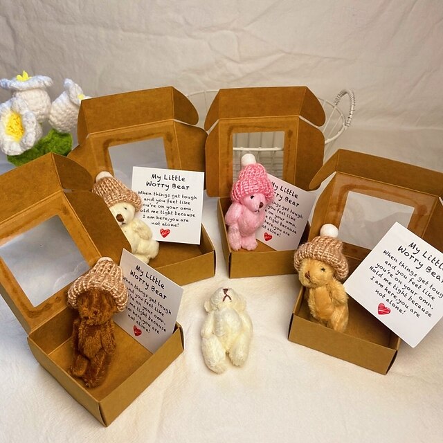 Handmade Mini Plush Teddy Bear in Gift Box, Pocket-Sized Stuffed Animal ...